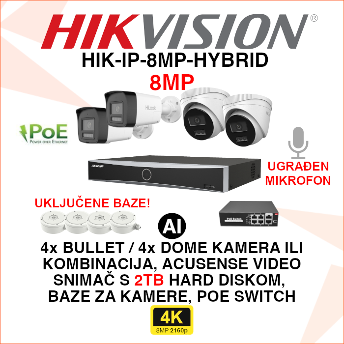HIK-IP-8MP-HYBRID HIKVISION 4K SET SA 4 POE KAMERE - video-nadzor.com ...