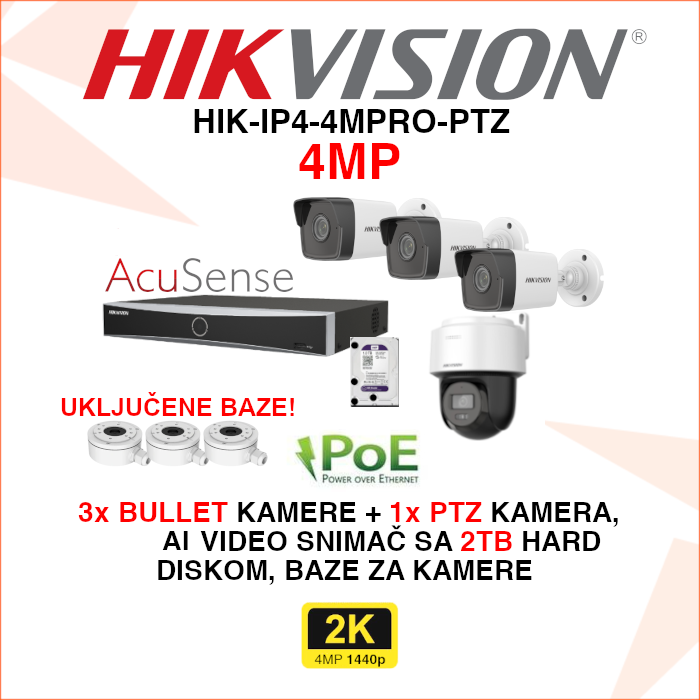 HIK-IP4-4MPRO-PTZ HIKVISION 4MP IP POE SET SA 4 KAMERE - video-nadzor ...